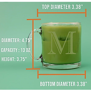 Spotted Dog Company Etched Monogram 12oz Clear Glass Coffee Mug (Letter M), A-Z Customized Coffee Gifts for Coffee Lovers, Custom Engraved Gifts for Women Her, Personalized Gift for Men, Initial