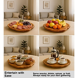 Driini Premium Handmade Root Wood Lazy Susan Turntable Organizer - Rustic Wooden Serving Platter Cheese Board (12")