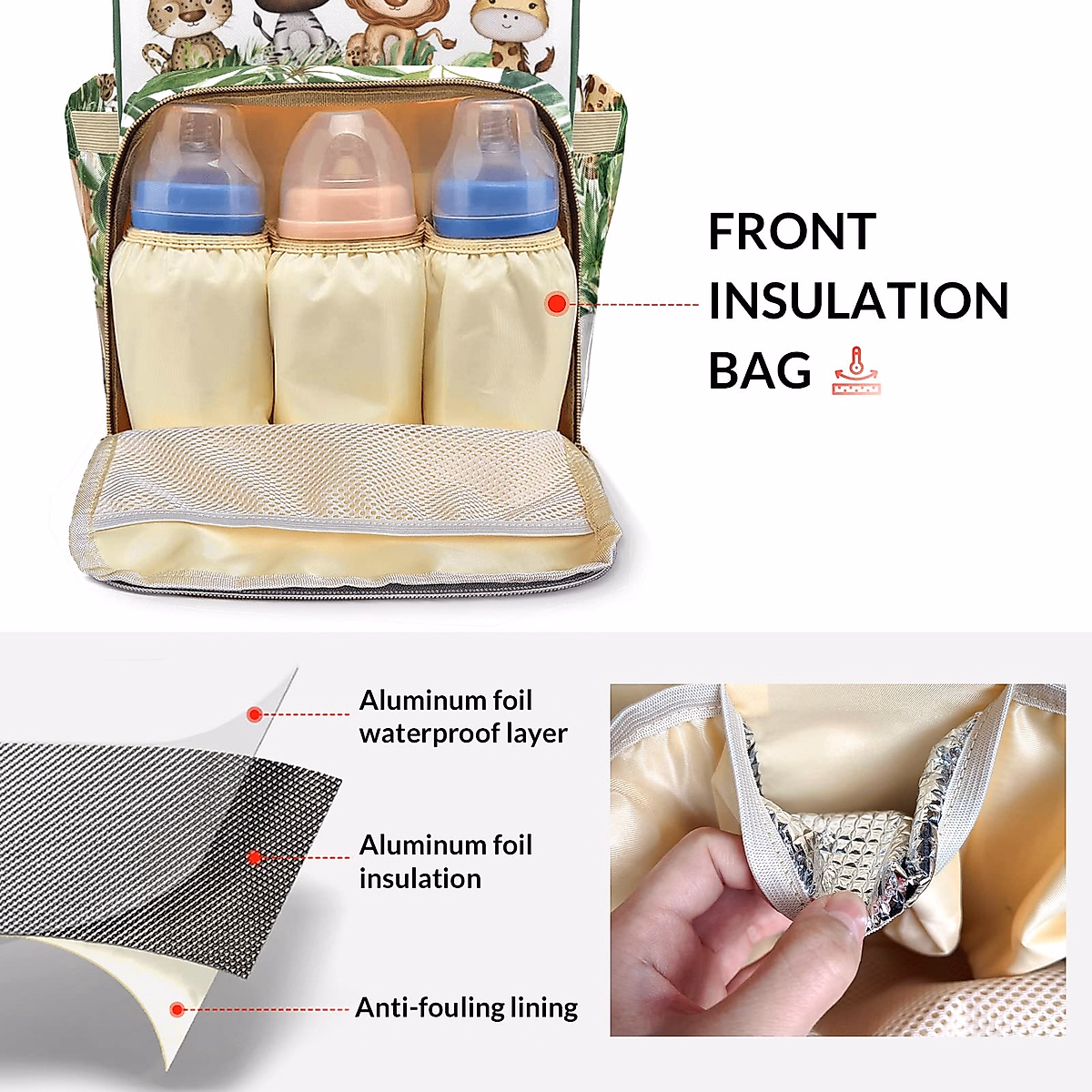 Anneunique Personalized Cute Animal Palm Diaper Bag Shoulder Backpacks with Name Nursing Bags for Boys Girls