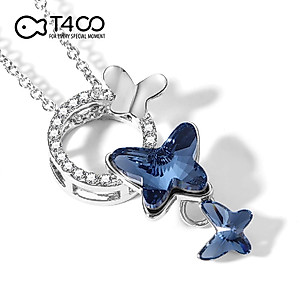 T400 Blue Purple Pink Butterfly Crystal Pendant Necklace Birthday Gift for Girls Women