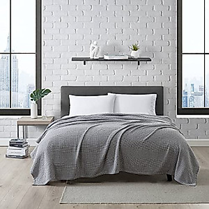 Kenneth Cole New York - Queen Blanket, Lightweight Cotton Home Bedding, Cozy Blanket for All Seasons (Houndstooth Grey/White, Queen)