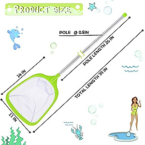 Pool Leaf Skimmer with 17-26 Inch Premium Pole, Pool Leaf Cleaner Net & Portable Swimming Pool Deep Rake Net,Fine Mesh Net, for Outdoor & Indoor Swimming Pools,Hot Tub, Fish Ponds and Spas(Green)