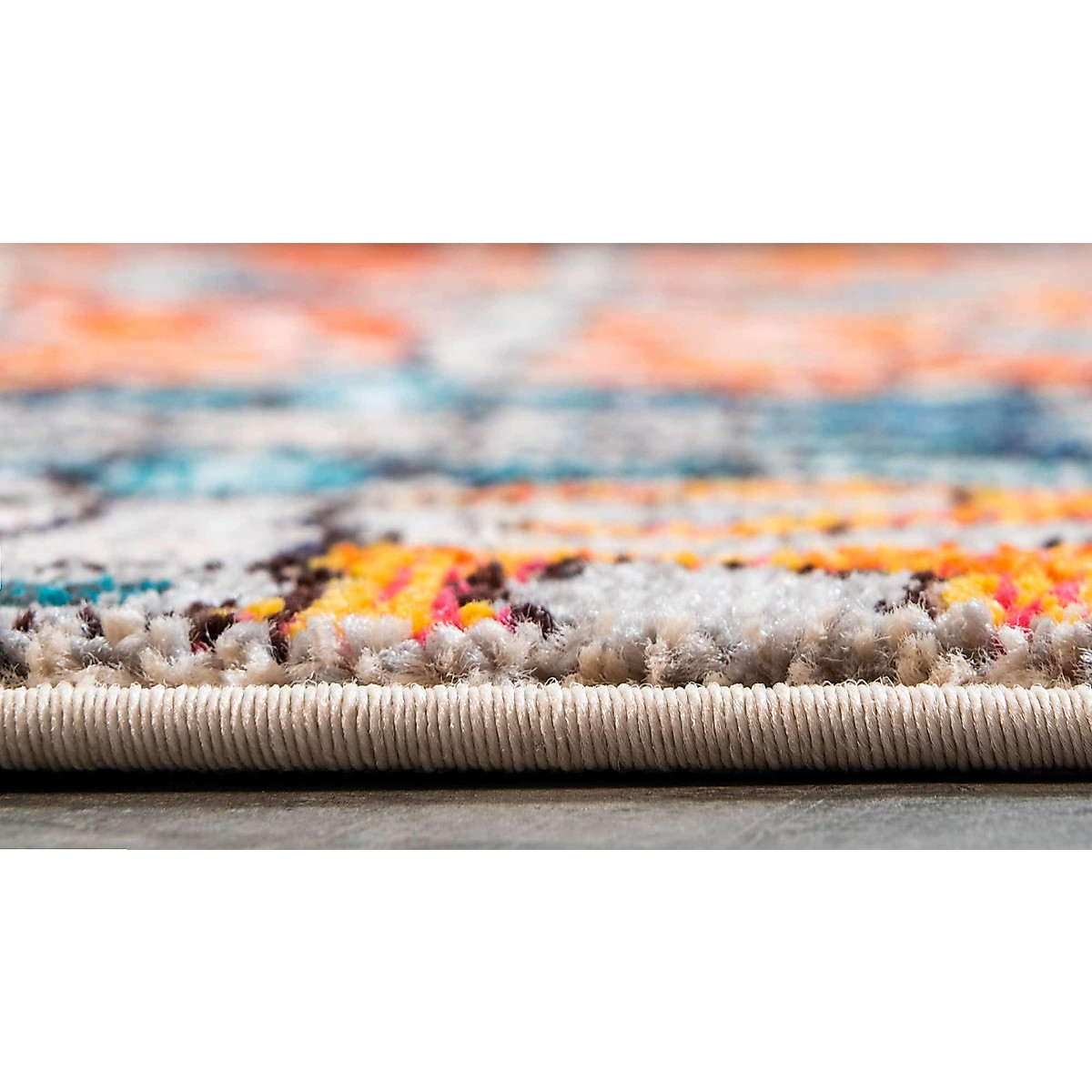 Unique Loom Estrella Collection Floral, Geometric, Vibrant, Modern, Abstract Area Rug (5' 0 x 8' 0 Rectangular, Orange/Blue)