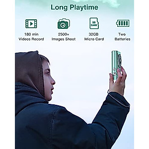 Digital Camera, Zostuic 2.7K Autofocus 48MP Kids Camera with 32 GB Card 16X Zoom Compact Portable Mini Toy Cameras Christmas Birthday Festival Gift for Kid Children Teens Girls Boys(Green)