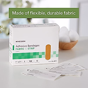 McKesson Adhesive Bandages, Sterile, Fabric Strip, 1 in x 3 in, 100 Count, 1 Pack