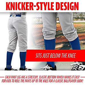 Franklin Sports Youth Baseball Knicker Style + Knee High Softball Pants for Kids - Boys + Girls with Belt Loop - Grey - Youth Small