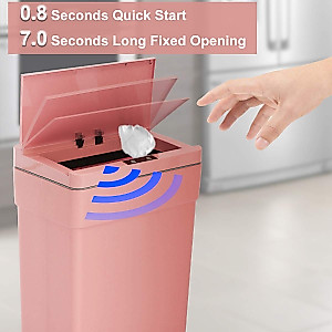 Dkelincs 13 Gallon Trash Can Automatic Motion Sensor Kitchen Trash Can Plastic High-Capacity Touch Free Garbage Can with Lid for Bathroom Bedroom Home Office, 50 Liter, Pink