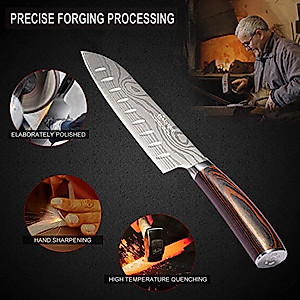 Joyspot Chef's Knife - 7 Inch Japanese Santoku Kitchen Knife - High Carbon German Stainless Steel - Razor Sharp - Stain & Corrosion Resistant - Awesome Edge Retention with Ergonomic Handle