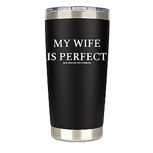 JENVIO Husband Gifts from Wife | My Wife is Perfect | Stainless Steel Travel Tumbler with 2 Lids 2 Straws Gift Box and Card | Funny Cup Happy For Mens From Anniversary Stuff Valentine's Day Gift