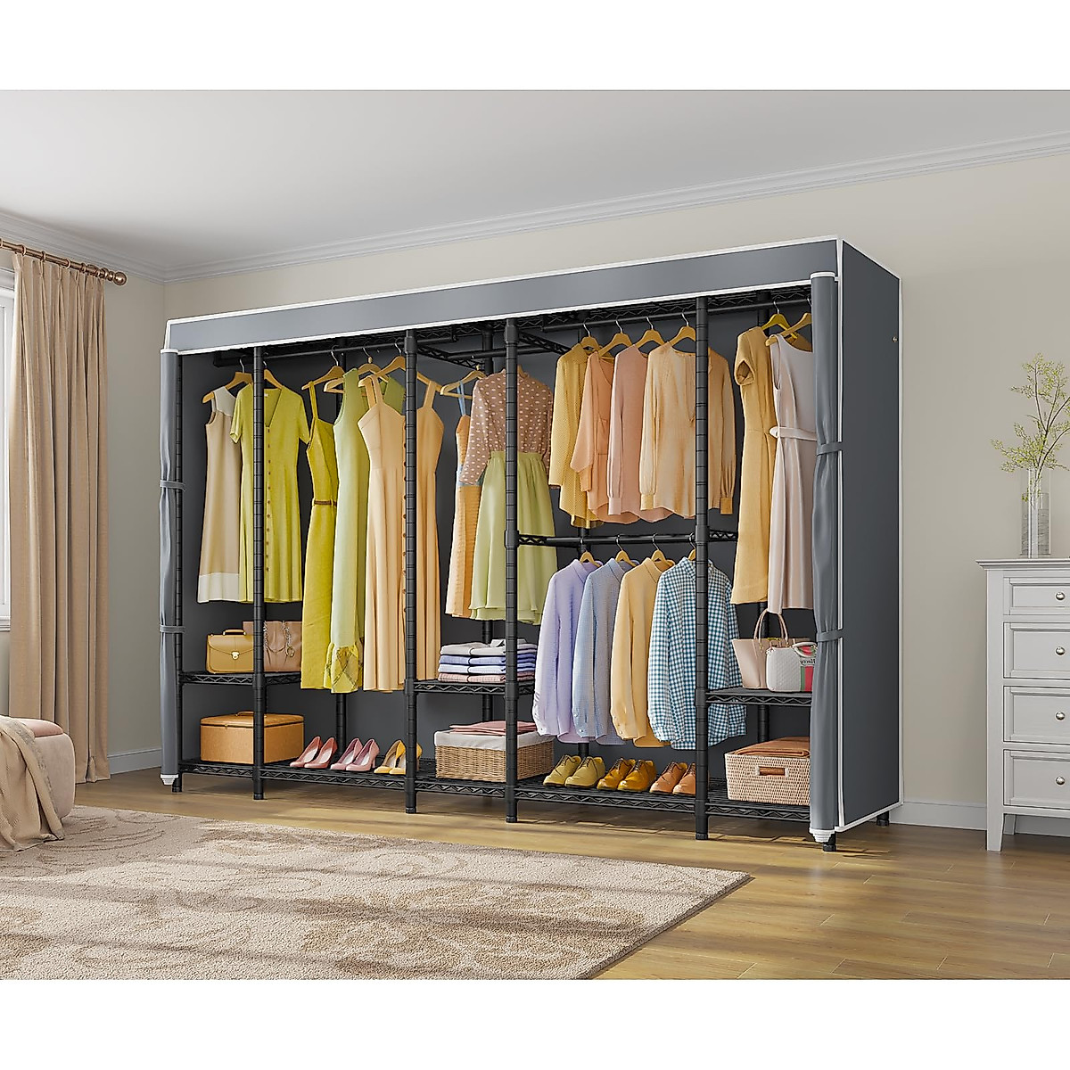 VIPEK V50i Extra Large Coverd Clothes Rack, Black Portable Closet Rack with Grey Cover, Multi-Functional Freestanding Wardrobe Closet Heavy Duty Clothing Rack for Hanging Clothes