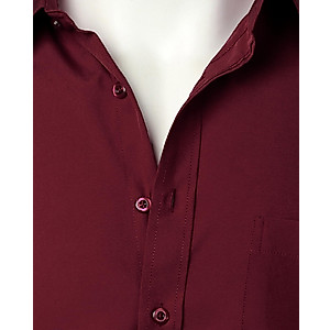 ZEROYAA Men's Regular Fit Dress Shirt Solid Wrinkle-Free Long Sleeve Casual Business Button Up Shirts with Pocket ZSSCL05-Maroon Small