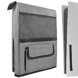 Geekria Console Skin Cover for Playstation PS5, Protective Dust Cover for PS5 Console Digital Edition, Game Discs Pockets, Waterproof Dustproof Shell Cover for PS 5 Accessories (Grey)