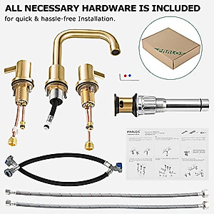 PARLOS Two-Handle Widespread Bathroom Faucet with Metal Pop-up Drain Assembly and cUPC Faucet Supply Lines, Brushed Gold, 1.2 GPM