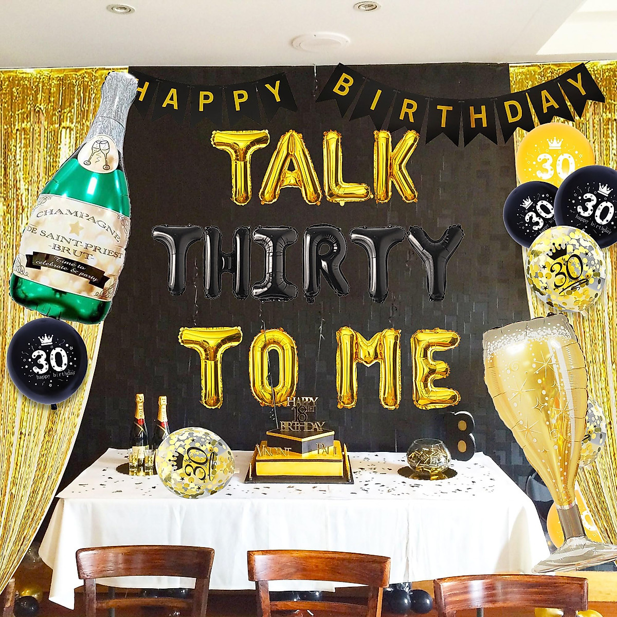 LaVenty 47PCS Black Gold Talk 30 to Me Balloons Talk 30 to Me Birthday Decoration Talk Thirty To Me Backdrop Banner 30th Birthday Decoration Dirty 30 Birthday Decoration