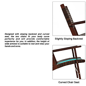 3PCS Outdoor Furniture Set Patio Conversations Set 2 Armchairs with Coffee Table Wide Armrest Tight Hand Woven Rattan Sloping Backrest Curved Chair Seat Perfect for Garden Balcony Poolside Use