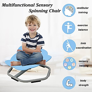BaiYouMei Kids Sensory Chair for Autism Sensory Products - Kids Swivel Chair Spinning Chair for Autistic Kids Sit and Spin Toy, Training Body Coordination Elephant (Blue)