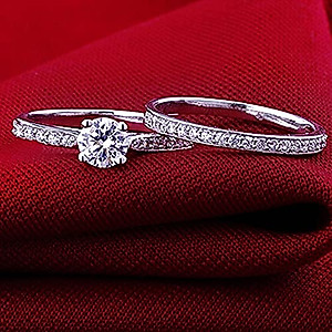 shiYsRL Exquisite Jewelry Ring Love Rings Women Engagement Wedding 2Pcs Set Cubic Zirconia 925 Sterling Silver Rings Size 6-10 Wedding Band Best Gifts for Love with Valentine's Day - US 8