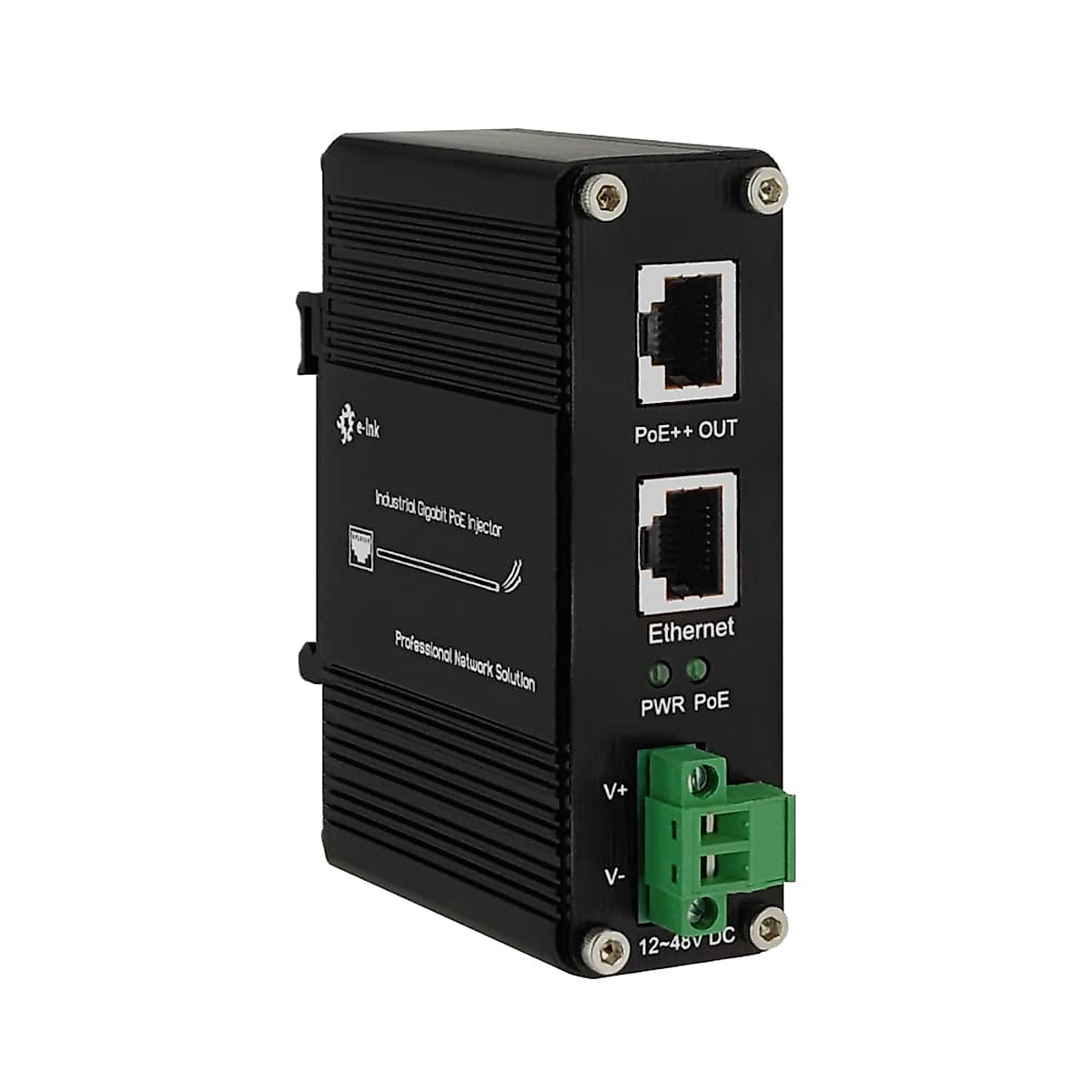 Elenzk Industrial Gigabit PoE++ Injector Hardened IEEE802.3at/bt 95W PoE Adapter with 12-48VDC Input DIN-Rail and Wall Mount