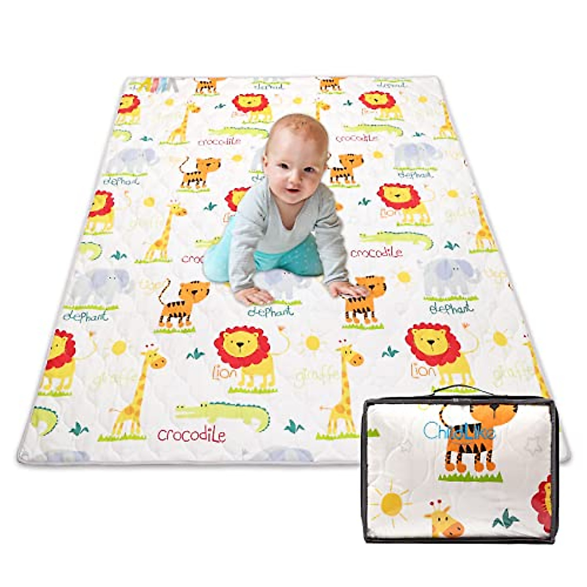 ChildLike Lion Baby Play Mat - Comfortable Non-Slip Tummy Time Mat for Floor Crawling, 71x59 Inch