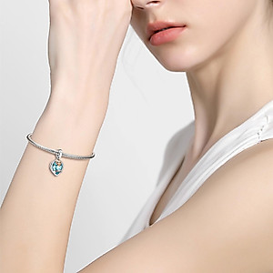 AMATOLOVE March Blue Birthstone Charms for Bracelets Rose Gold Heart Dangle Serenity Charm for Women Birthday Christmas Gifts