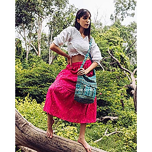 Tribe Azure Blue Aztec Canvas Large Hobo Cross body Shoulder Sling Slouch Casual Shopping Market Bag