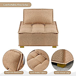 GNIXUU Modular Single Sofa, Lazy Sofas Ottoman with Gold Wooden Legs Teddy Fabric, Armless Couches for Small Space Living Room Bedroom Apartment Office