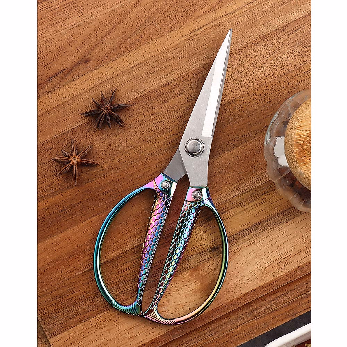 Jasni Fish pattern Powerful kitchen scissors professional Heavy Duty Multi-Purpose pretty Color rainbow Titanium Coating Forged Stainless Steel fish bones Shears Office Home scissors