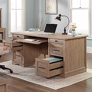 Sauder Rollingwood Engineered Wood Pedestal Desk in Brushed Oak