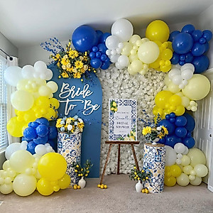 Blue Yellow Balloon Arch Kit, Royal Blue Light Blue Yellow Balloon Garland, Blue Yellow Gold Bridal Wedding Balloons for Birthday Wedding Baby Shower Lemon Bridal Shower Party Decorations