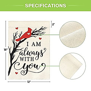 AVOIN colorlife I Am Always With You Cardinal Memorial Garden Flag 12x18 Inch Double Sided Outside, Memorial Day Gravesite Saying Yard Outdoor Decoration
