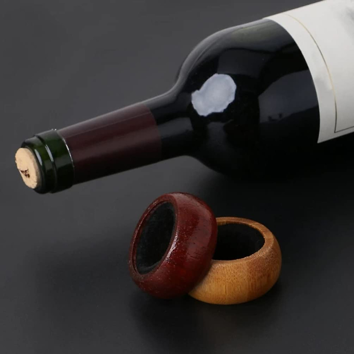 Luxshiny 4Pcs Wine Bottle Collar Wood Wine Drip Ring Wine Bottle Neck Catcher Reusable Bottle Stopper Wine Accessories for Restaurant Home Bar Brown
