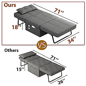 Aiho Sleeper Chair Bed, 4 in 1 Convertible Chair Sofa Bed, Assembly-Free Sofa Chair Bed with Adjustable Backrest Linen Fabric, for Living Room Apartment Office, Dark Grey