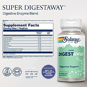 SOLARAY Super Digestaway Digestive Enzyme Blend | Healthy Digestion & Absorption of Proteins, Fats & Carbohydrates | Lab Verified | 90 VegCaps