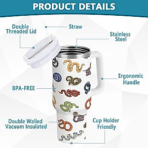 ARGTILDN 40 oz Tumbler Snake Animal Insulated Travel Mug with Handle and Straw Lid Stainless Steel Vacuum Coffee Cup Tea Beverage Container Water Bottles for Car Sports office