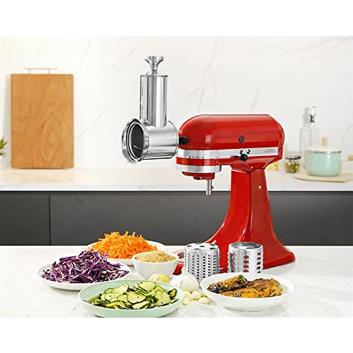 FavorKit Stainless Steel Slicer Shredder Attachment for KitchenAid Mixers, Bigger Vegetable Salad Maker Accessories with 3 Cylinder Blades,Dishwasher Safe!