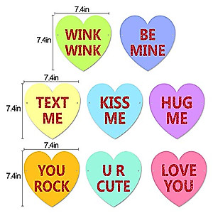 Candy Conversation Heart Valentines Day Banner Decoration,Glitter Pre-strung Garland 2pcs