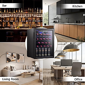 Antarctic Star 2.6 cu.ft Wine Cooler/Cellar Mini Beverage Refrigerator for Wine Beer Soda Clear Front Glass Door Small Drink Touch Screen for Bar Office Home with Quiet Compressor, Freestanding.