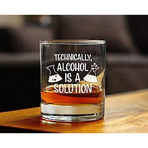 Alcohol Is A Solution - Whiskey Rocks Glass - Funny Science Teacher Gifts for Women & Men - Fun Drinking Decor - 10.25 Oz