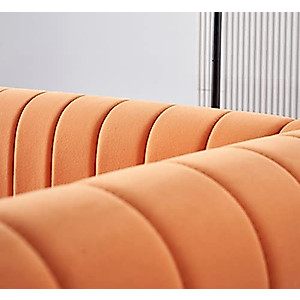 Melpomene Vertical Channel Tufted Velvet Sofa with Round Arm and Gold Metal Legs,Armrest 84.25" W（Orange）