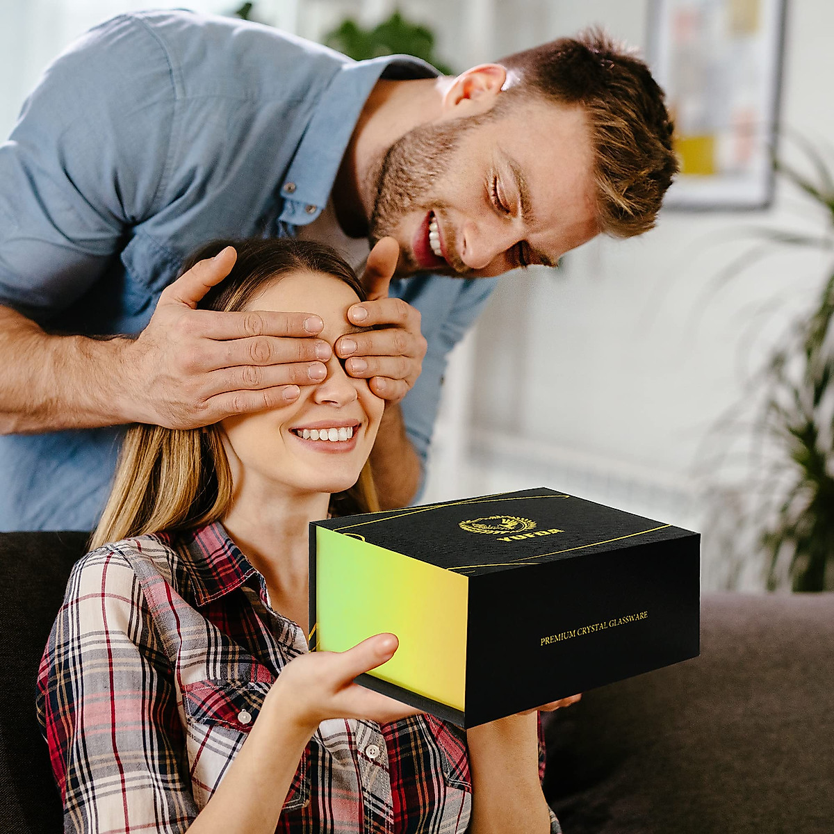 YUFDA Whiskey Glasses Set of 4, 10 oz Mountain Whiskey Glasses Luxury Gift Box, Heavy Bottom Bourbon Glasses for Scotch for Bar, Party, Wedding Gift For Men Father