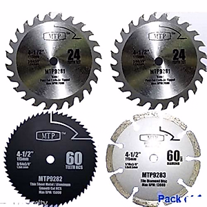 Pack of 4 Assorted Metal/wood 4-1/2" 4.5 inch Circular Saw Blade for Rockwell Compact Rk3441k , Worx WX429L RW9281 RW9282 Rw9283