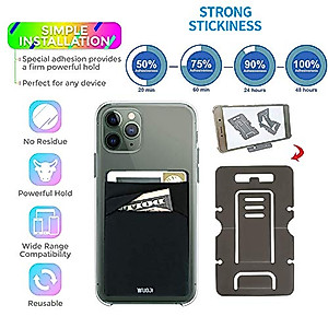 [2pc] 3 in 1 RFID Blocking Metal Plate Phone Card Wallet - Double Secure Pocket - Mounts to Magnets -Self Adhesive Credit Card Holder Phone Wallet Sticker for All Smartphones(Black)