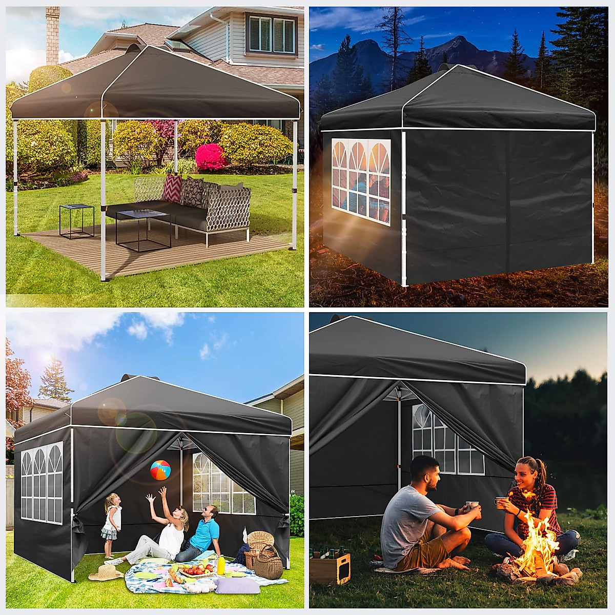 Winkalon 10x10 Pop Up Canopy, Instant Canopy Tent with Removable Sidewalls and Mesh Windows for Vendor Events, Outdoor Craft Show, Farmers Markets (Black)