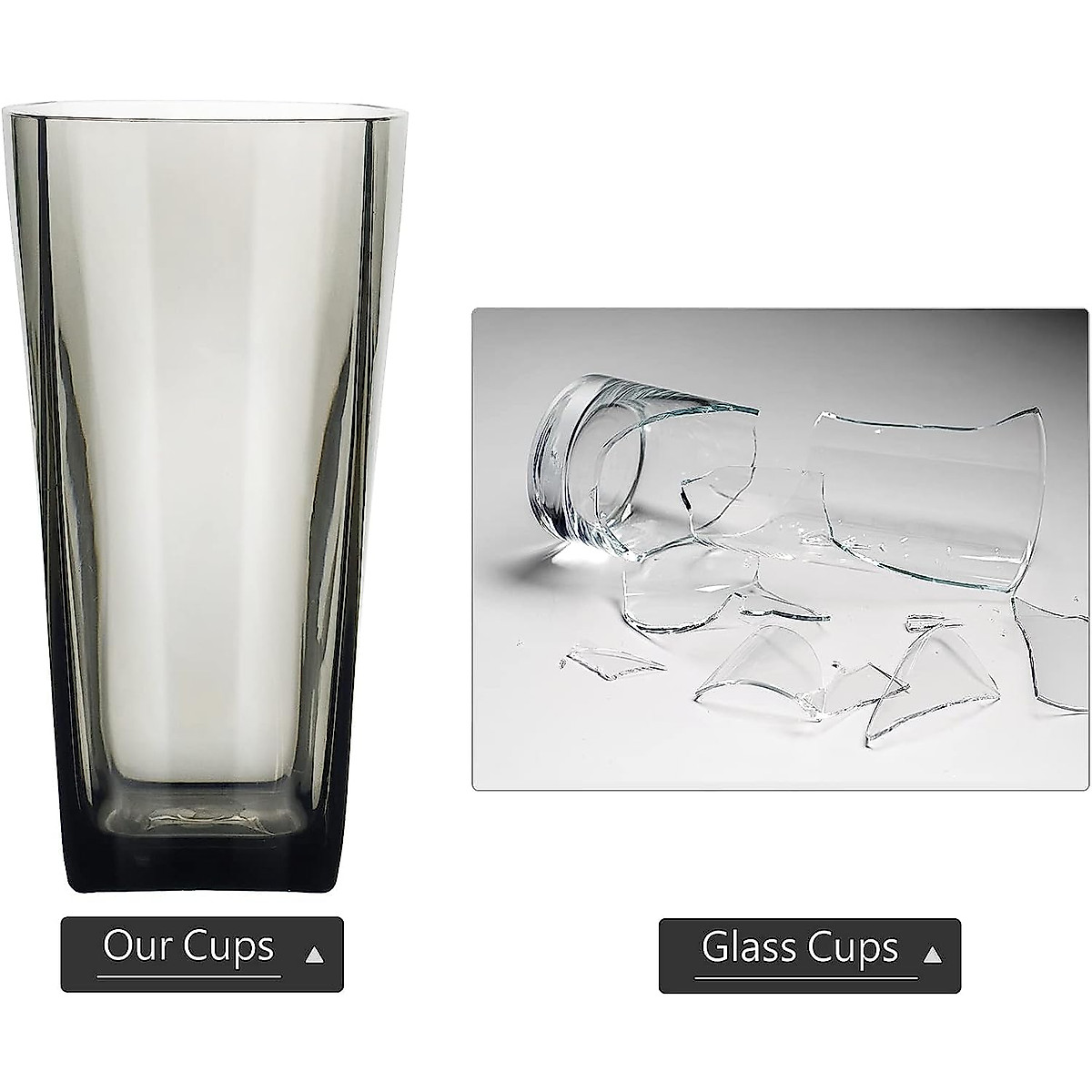 ALIMOTA 20-Ounce Reusable Drinking Glasses, Clear Shatterproof Plastic Tumblers with Cleaning Brush, Shatterproof Acrylic Glasses Drinkware, BPA Free, Set of 8 (20 Oz, Gray)