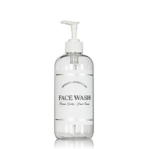 Artanis Home Refillable Clear PET Plastic 16 oz Face Wash Bottle with White Plastic Pump Dispenser - Chrome Accent Waterproof Labeled Bottle