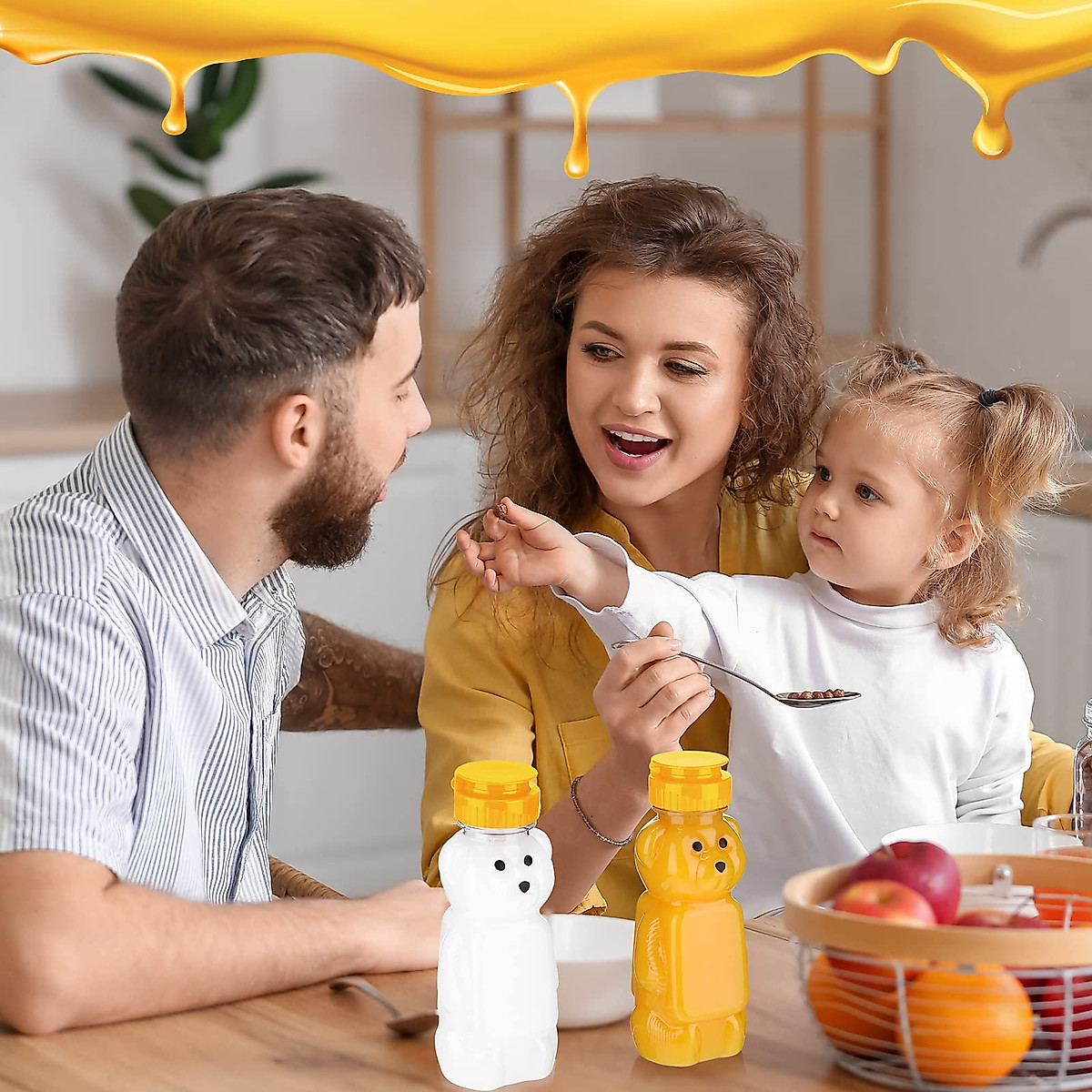 Thenshop 48 Pcs 8oz Plastic Honey Bear Bottle Empty Honey Squeeze Bottle Bear Shaped Honey Containers Honey Bear Cup Bear Honey Bottle Jars with Yellow Flip Top Lid for Storing and Dispensing, Clear
