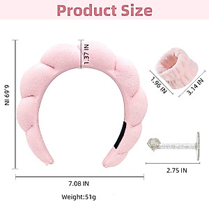 NewBang 2pcs Sponge Spa Headband for Women Terry Towel Cloth Fabric Skincare HeadBands Wristband for Washing Face Makeup Removal Shower Yoga Puffy Padded Soft Head Band Hairband Set Pink & Mint Green