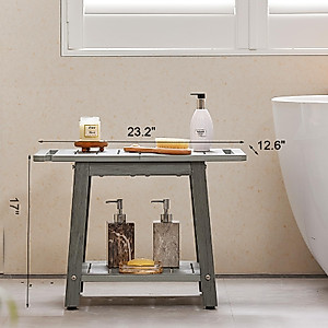 HDPS Shower Bench for Inside Shower, Waterproof Shower Stool for Shaving Legs, Poly Lumber Shower Chair Seat with Handles & Shower Head Holder, Bathroom Shower Foot Rest Stool with Storage Shelf, Gray