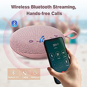 INSMY Waterproof Bluetooth Speakers, IP67 Floatable Portable Wireless Small Shower Speaker, Punchy Bass Loud Sound, Stereo Pairing, 24H Playtime, Hands-Free Clear Call for Beach Kayak Canoe (Pink)