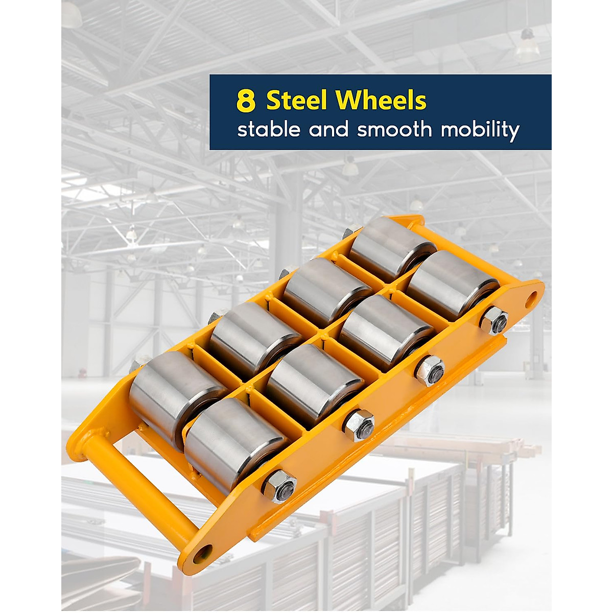 FAHKNS Machinery Moving Skate Heavy Duty Machinery Skates Cargo Mover 12T Machine Skates with 360° Rotation Cap 6 Steel Rollers for Heavy Duty Industrial Moving Equipment(Yellow)